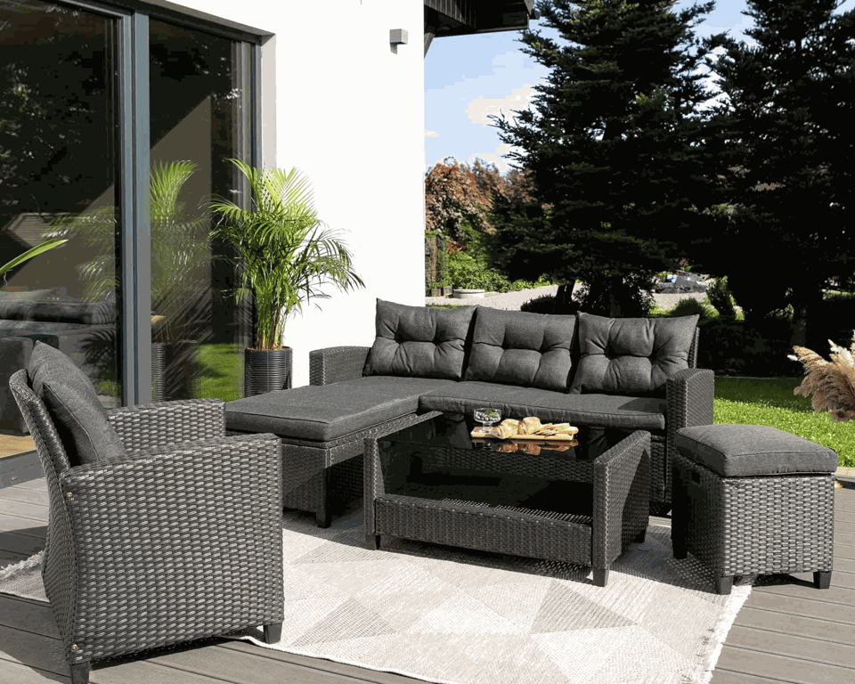 DAKO Modern 4-Seater Garden Corner Sofa Set DELMI Outdoor Patio Table ...