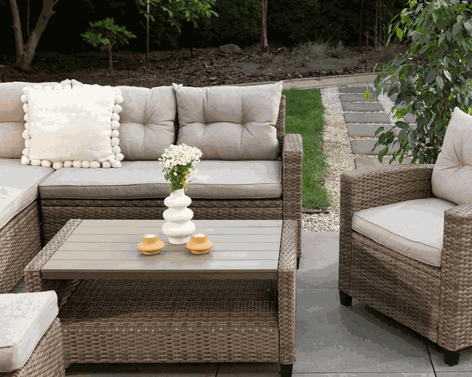 DAKO Modern 4-Seater Garden Corner Sofa Set DELMI Outdoor Patio Table ...