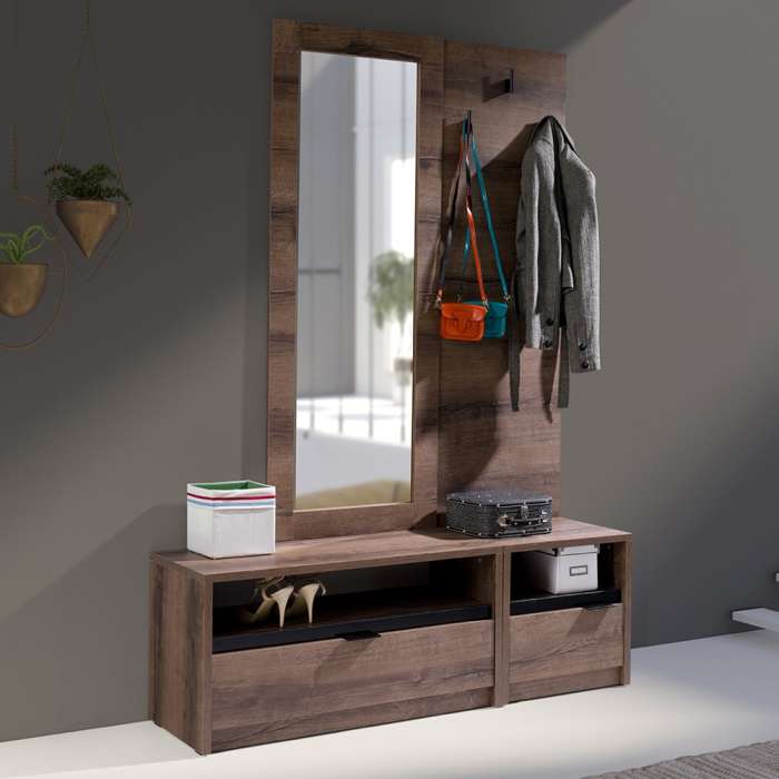 Hallway Furniture Set DENERIO 8 Monastery Oak Black Gloss